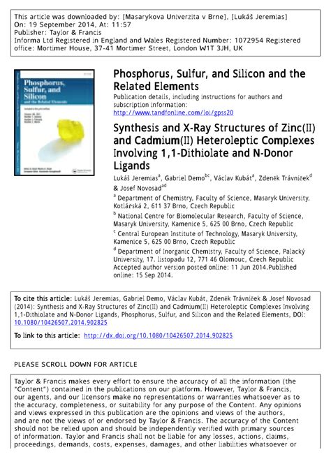Pdf Synthesis And X Ray Structures Of Zinc Ii And Cadmium Ii