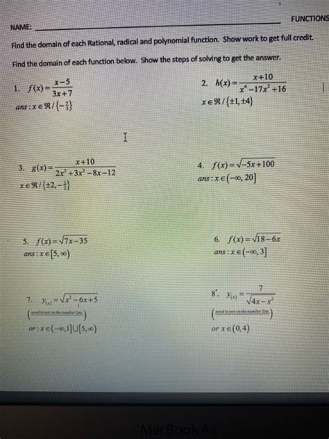 Solved Functions Name Find The Domain Of Each Rational