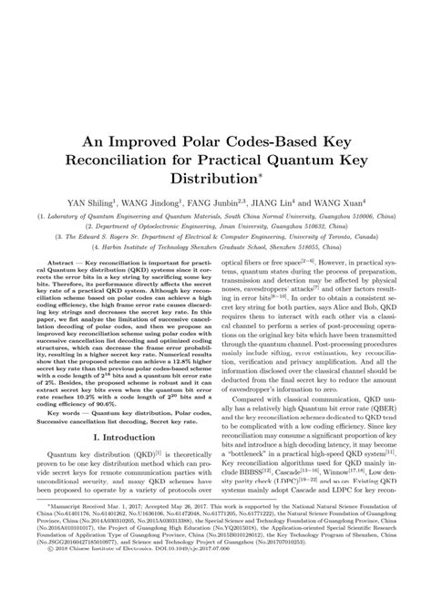 Pdf An Improved Polar Codes Based Key Reconciliation For Practical