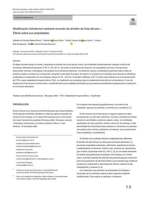 Hydrothermal Modification By Annealing Of Starch From Breadfruit