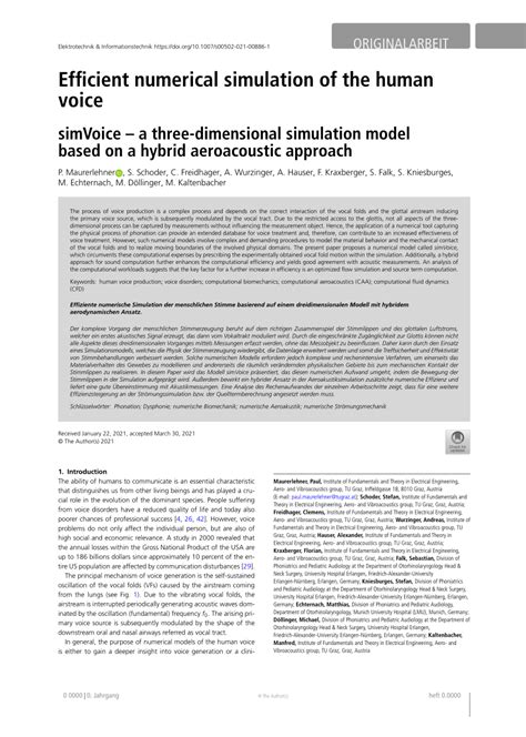Pdf Efficient Numerical Simulation Of The Human Voice Simvoice A