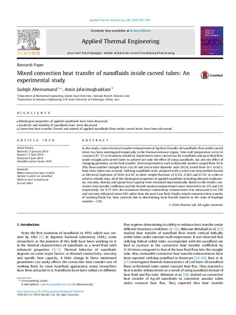 Pdf Mixed Convection Heat Transfer Of Nanofluids Inside Curved Tubes