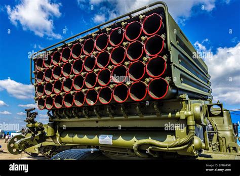 Launcher Of The Bm 12 Grad Multiple Launch Rocket System Of The Russian Army At The Exhibition