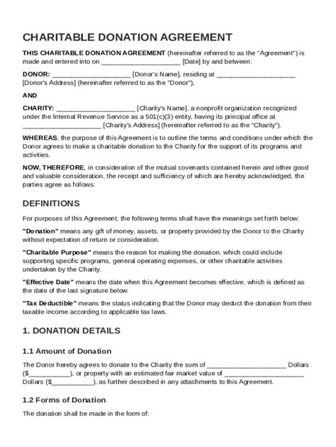Charitable Donation Agreement Template Fill Out And Sign Online Dochub