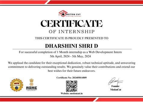 Dharshini Shri D On Linkedin Webdevelopment Internship Gratitude Motioncut