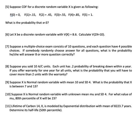 Solved 5 Suppose Cdf For A Discrete Random Variable X Is