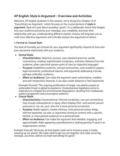 Ap English Argument Style Teaching Resources