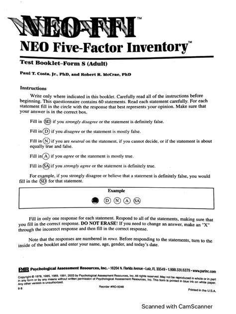 Neo Ffi Test Booklet Form S Pdf