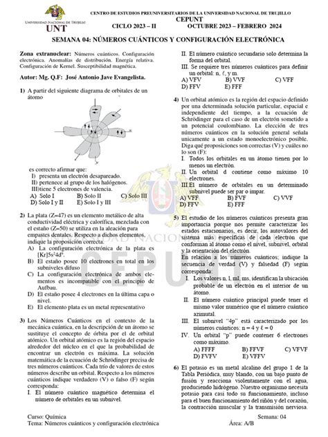 Semana 04 Números Cuánticos Y Configuración Electrónica Pdf Configuración Electronica
