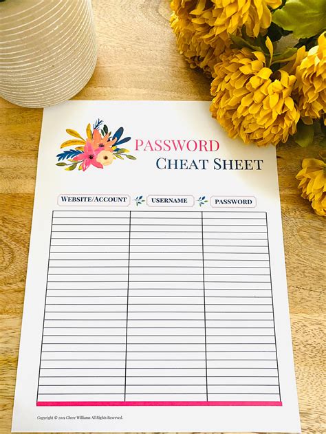Password Cheat Sheet Printable Printable Free Templates