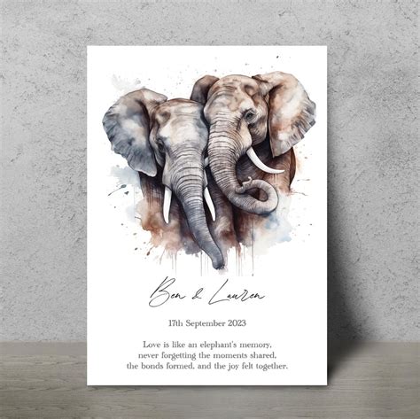 Personalised Elephant Couple Print Elephants In Love Paper