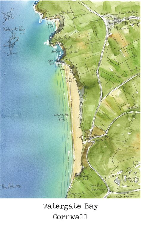 Watergate Bay Map Etsy