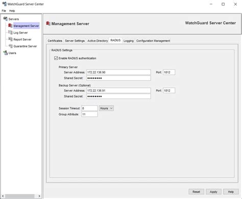 configure radius authentication for the management server