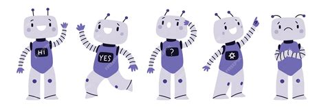 Premium Vector Robot Mascot Android Digital Assistant In Different Poses Emotion Expressions