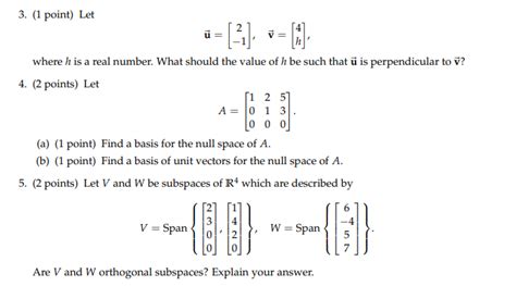 solved 1 ﻿point ﻿letvec u [2 1] vec v [4h]where h ﻿is a