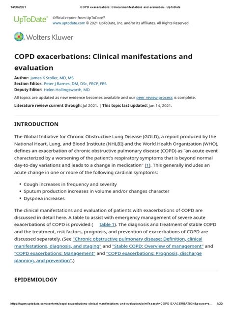 Copd Exacerbations Clinical Manifestations And Evaluation Uptodate Pdf