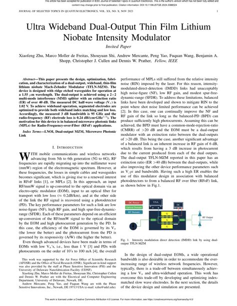 Pdf Ultra Wideband Dual Output Thin Film Lithium Niobate Intensity