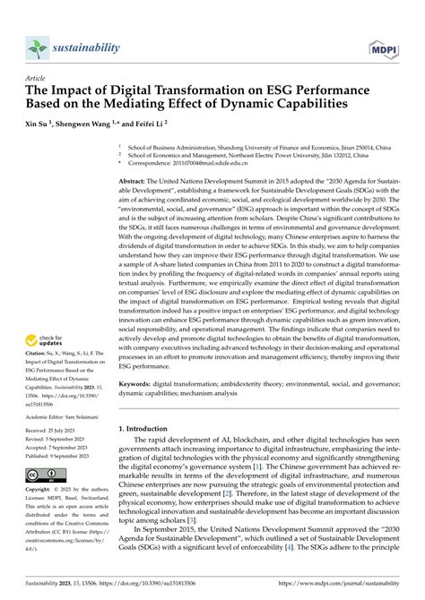 Pdf The Impact Of Digital Transformation On Esg Performance Based On The Mediating Effect Of