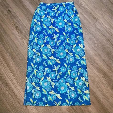 Lilly Pulitzer Blue Yellow Dragonfly Maxi Skirt Size 8 White Label