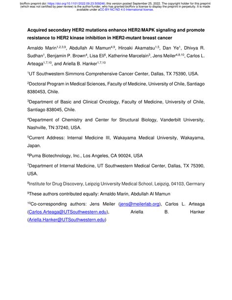 Pdf Acquired Secondary Her2 Mutations Enhance Her2 Mapk Signaling And