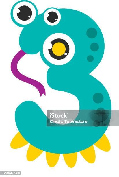 숫자 세 귀여운 괴물 재미 판타지 외계인 캐릭터 수학 기호 어린이 만화 스타일 벡터 일러스트에 대한 학습 자료 성장 개념에 대한 스톡 벡터 아트 및 기타 이미지 Istock