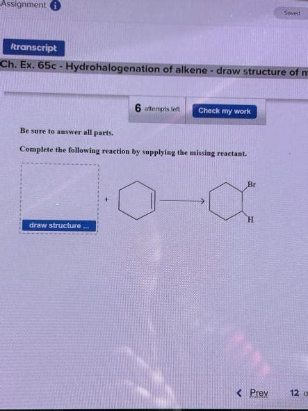 Solved Sh. Ex. 65c - Hydrohalogenation of alkene-draw | Chegg.com