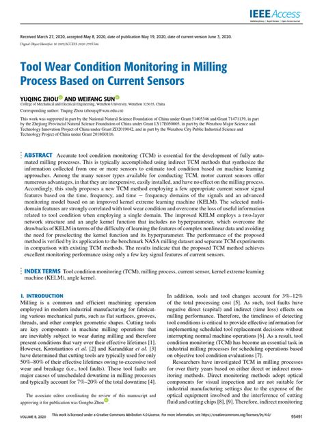 Paper Tool Wear Condition Monitoring In Milling Process Based On Current Sensors Pdf