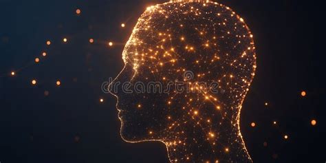 A Digital Representation Of A Human Head Made Of Glowing Lines And Dots Stock Illustration