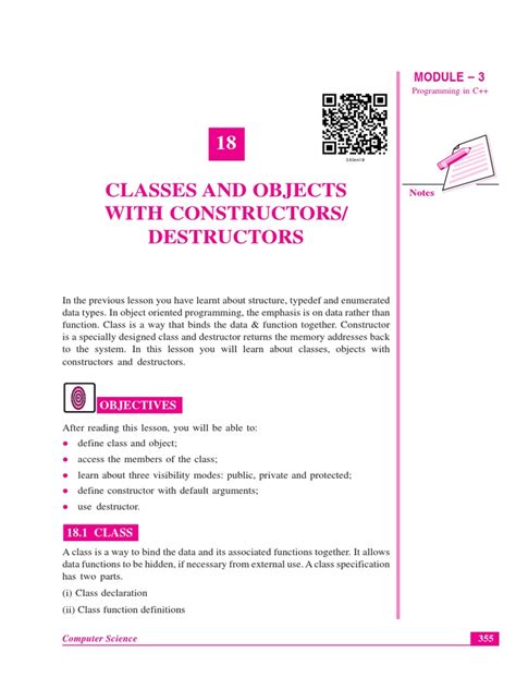 Classes And Objects With Constructors Destructors Module 3 Pdf