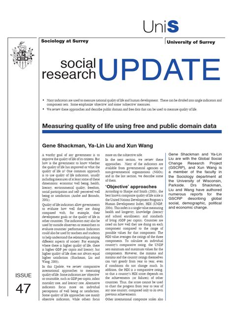 Measuring Quality Of Life Using Free And Public Domain Data Sru 2005 Pdf Quality Of Life