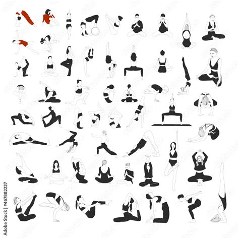 Set Of Women In Yoga Asanas Fitness Collection Of Poses Yoga