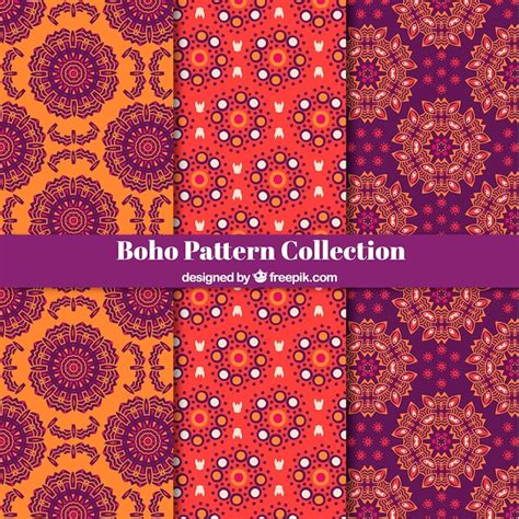 히피 스타일의 보헤미안 패턴 컬렉션 무료 벡터