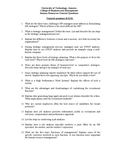 Tutorial Questions Human Resource Mgnt Pdf Employee Benefits Human Resource Management