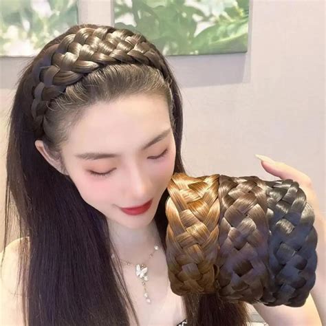 넓은 인조 가발 와이드 브레이드 머리띠 피쉬본 브레이드 넓어진 헤어 후프 가발 두꺼운 와이드 브레이드 트위스트 머리띠 핫