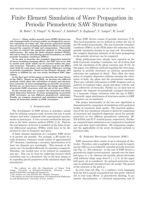PDF Finite Element Simulation Of Wave Propagation In Periodic Piezoelectric SAW Structures