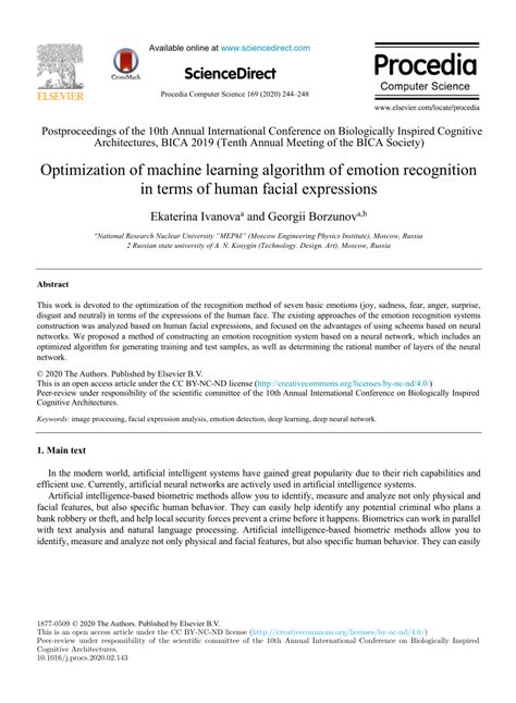 pdf optimization of machine learning algorithm of emotion recognition