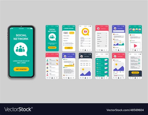 Social Network Mobile App Screens Set For Web Vector Image