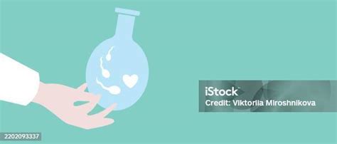 Reproductologists Hand With Ivf Test Tube Flat Vector 스톡 일러스트레이션 또는 난자와 정자가 있는 복사 공간 템플릿 개념에 대한