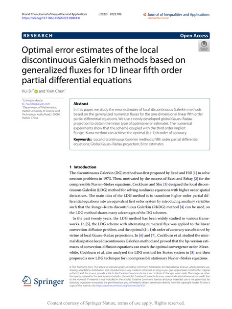 Pdf Optimal Error Estimates Of The Local Discontinuous Galerkin Methods Based On Generalized