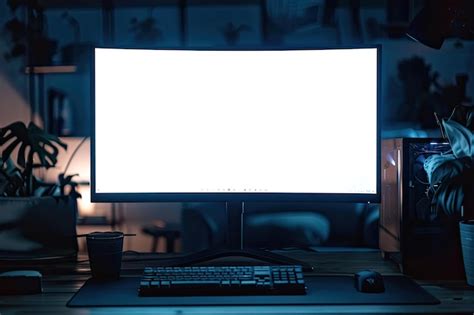 Professional Widescreen Monitor With Blank White Screen Premium Ai