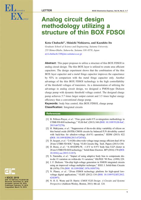 pdf analog circuit design methodology utilizing a structure of thin