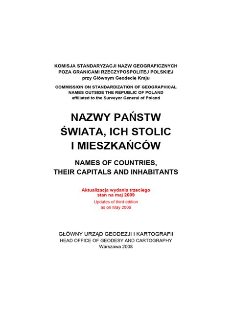 Nazwy Panstw Aktualizacja Maj 2009 Nazwy PaŃstw Świata Ich Stolic