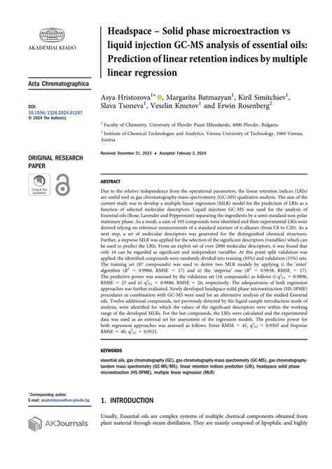 Pdf Headspace Solid Phase Microextraction Vs Liquid Injection Gc Ms