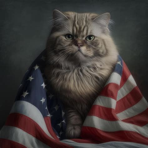 Premium Ai Image A Cat Is Wrapped In A Flag That Says The Word On It