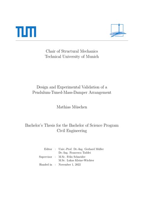 Pdf Design And Experimental Validation Of A Pendulum Tuned Mass Damper Arrangement