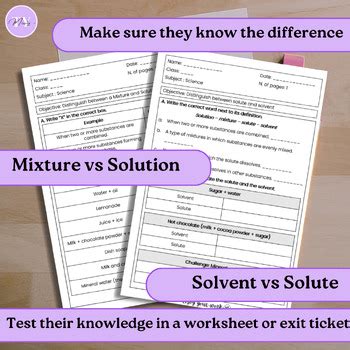 Mixture Vs Solution Solvent Vs Solute Homogeneous Vs Heterogeneous Worksheet
