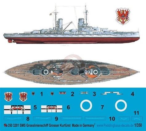 Peddinghaus 1 350 Sms Grosser Kurfurst German Battleship Wwi Markings