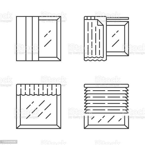 창 처리 선형 아이콘 설정 패널 트랙 라이너 밸런스 부엌 거실 커튼입니다 홈 인테리어 디자인입니다 가는 선 윤곽심 격리된 벡터 개요 그림입니다 편집 가능한 스트로크 가리기에