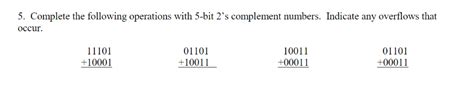 solved 5 complete the following operations with 5 bit 2 s