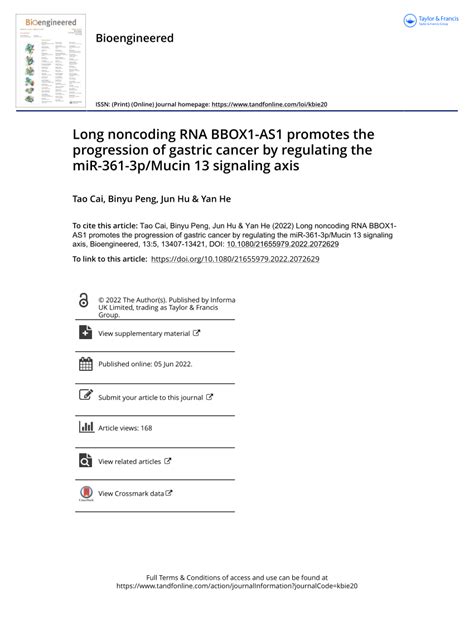 Pdf Long Noncoding Rna Bbox1 As1 Promotes The Progression Of Gastric